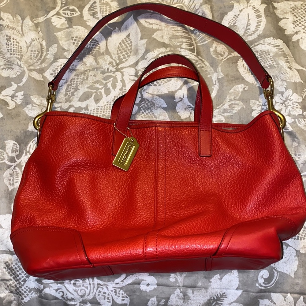 Coach Hadley Luxe Red Pebble Grain Leather Duffle Pur… - Gem